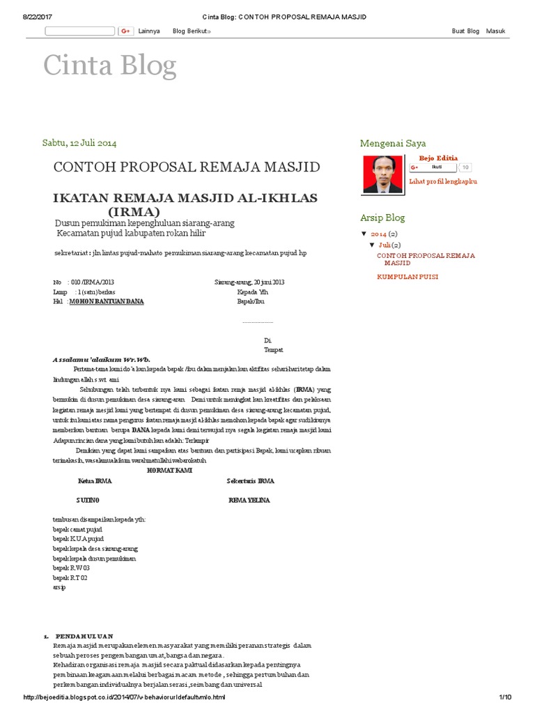 Cinta Blog - Contoh Proposal Remaja Masjid | PDF