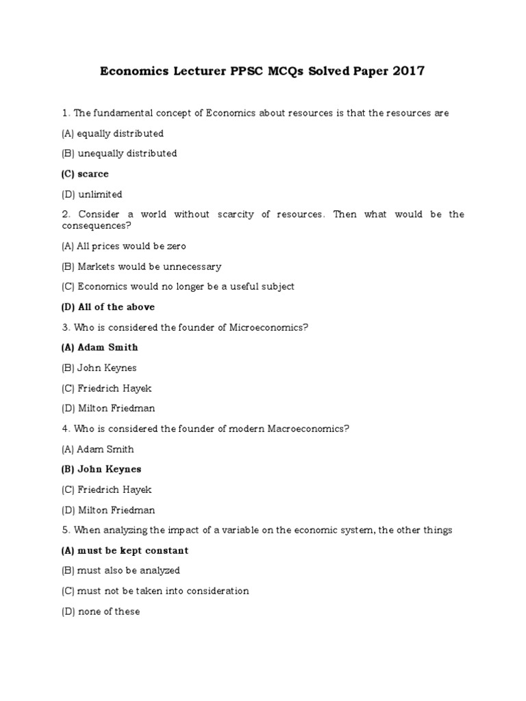 Economics Lecturer PPSC MCQs Solved Paper 2017 | PDF | Microeconomics ... Economics Lecturer PPSC MCQs Solved Paper 2017 | PDF | Microeconomics ...