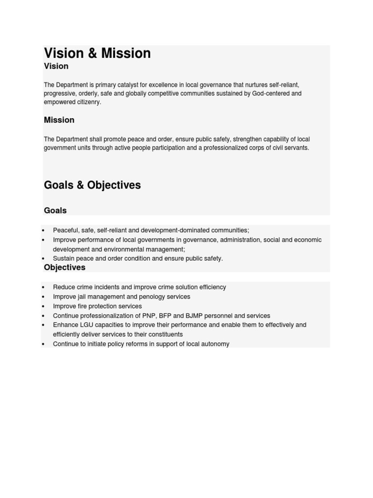Vision & Mission: Goals & Objectives | PDF