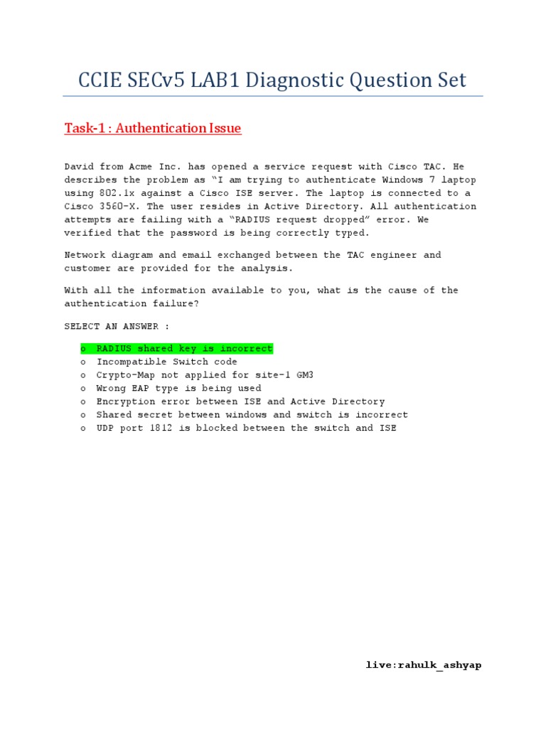 CCIE SECv5 LAB1 Diagnostic Question Set | PDF | Radius | Telecommunications