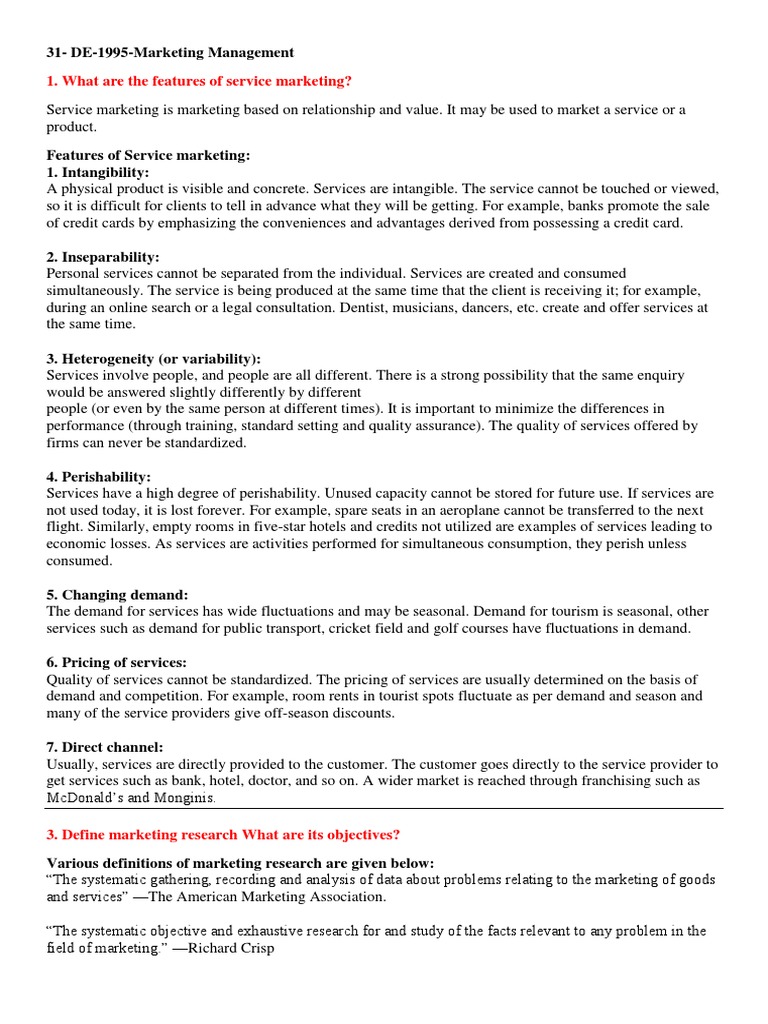 Features of Service Marketing Explained | PDF | Marketing | Strategic ...