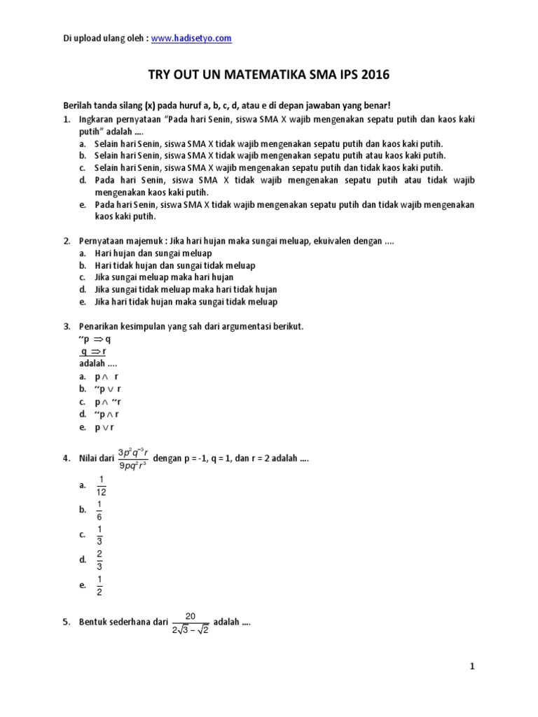Soal Un Matematika Sma Ips 2016 | PDF