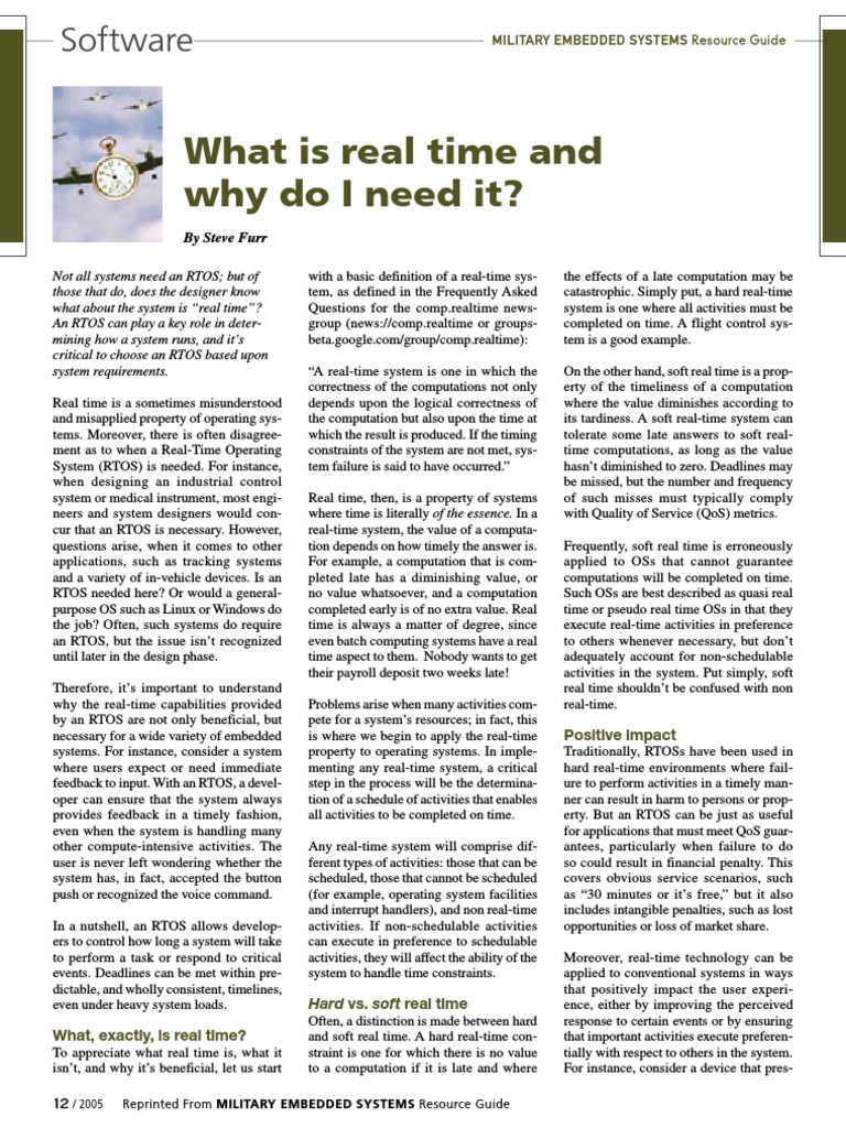 What Is Real Time and Why Do I Need It?: by Steve Furr | PDF | Real Time Computing | Scheduling ...