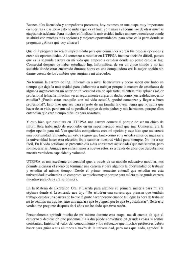 Discurso Modelo de Universidad Utepsa | PDF