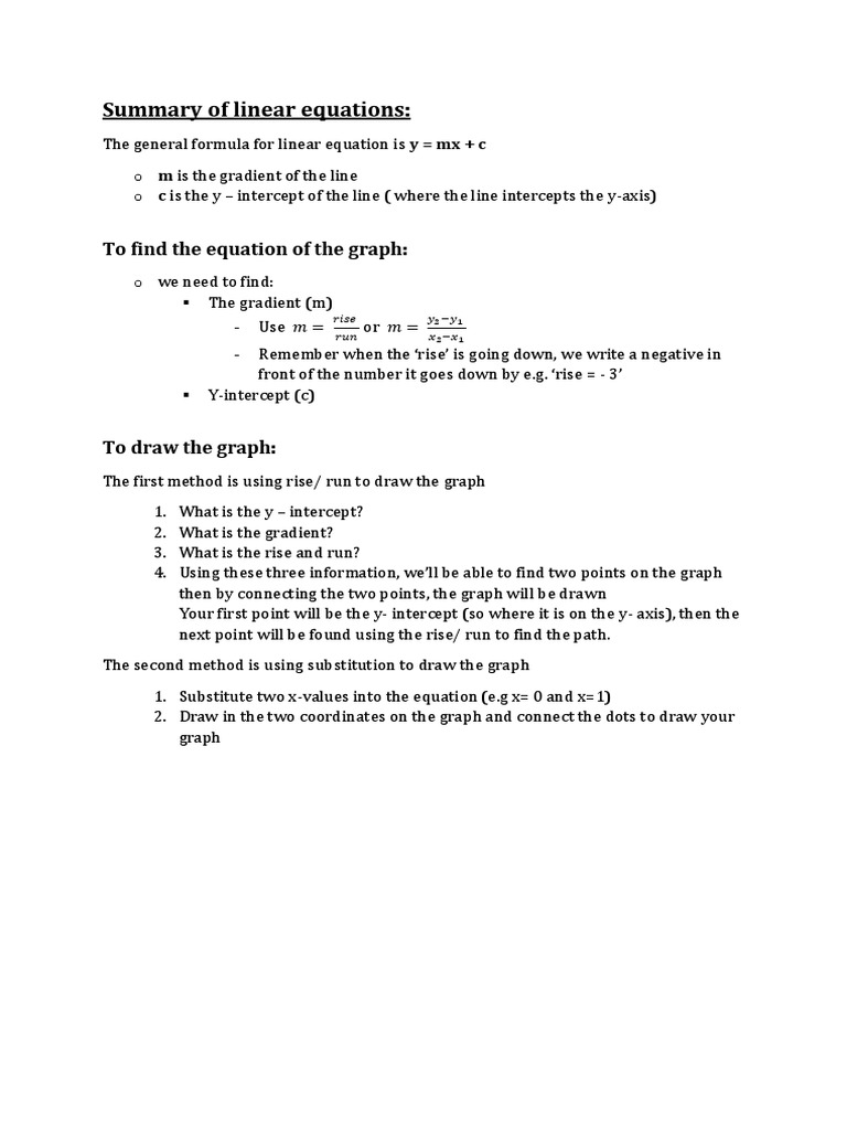 Summary of Linear Equations | PDF