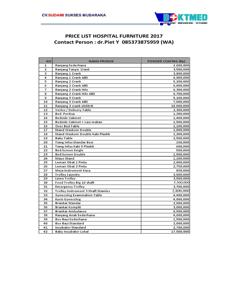 Hospital Furniture Price List 2017 | PDF | Home & Garden