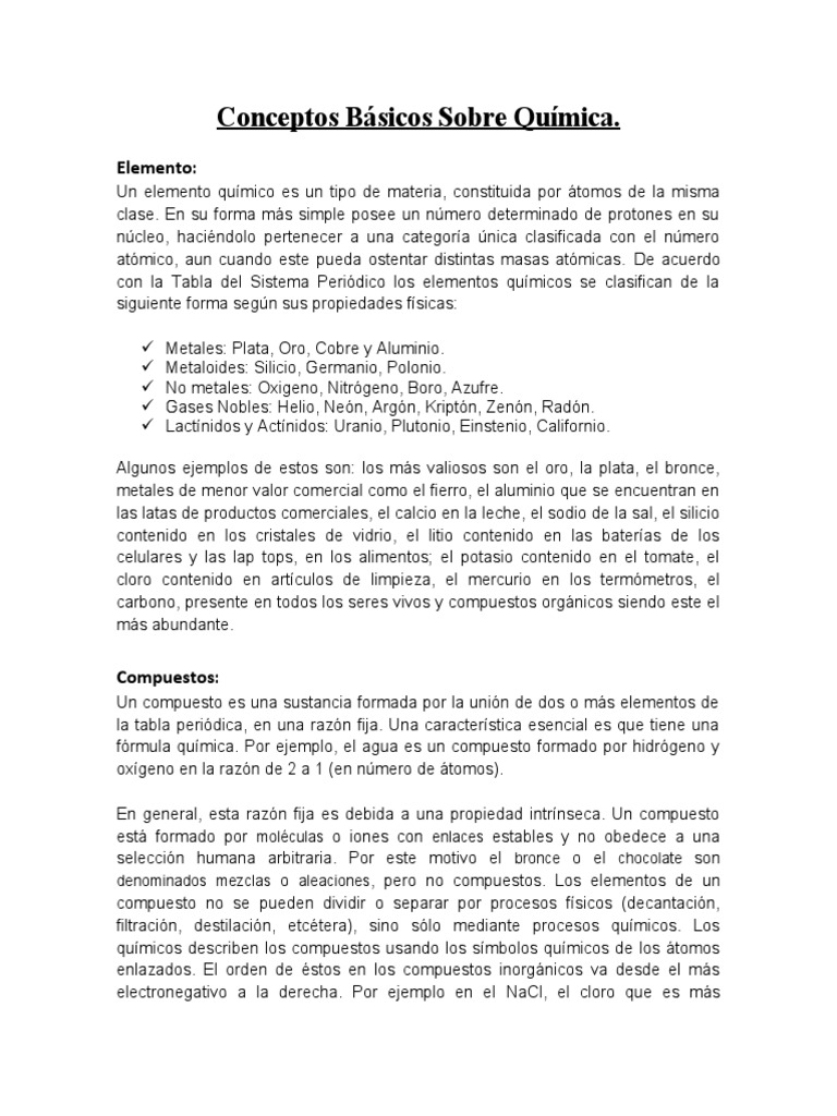 Conceptos Básicos Sobre Química | PDF | Mezcla | Compuestos químicos