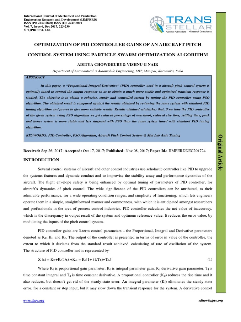 Optimization of Pid Controller Gains of An Aircraft Pitch Control System Using Particle Swarm ...