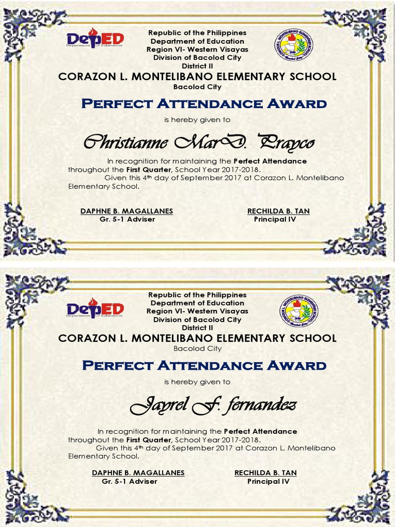 Perfect Attendance Award 2017-2018 | PDF | Wellness