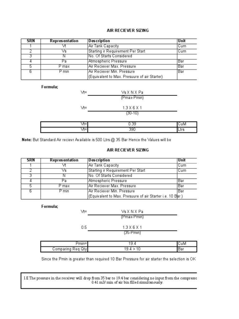 Air Receiver Sizing | PDF | Energy Technology | Pressure