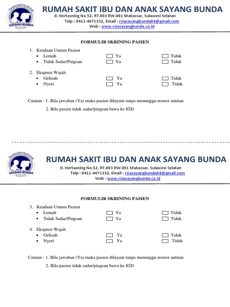 Formulir Skrining Pasien | PDF