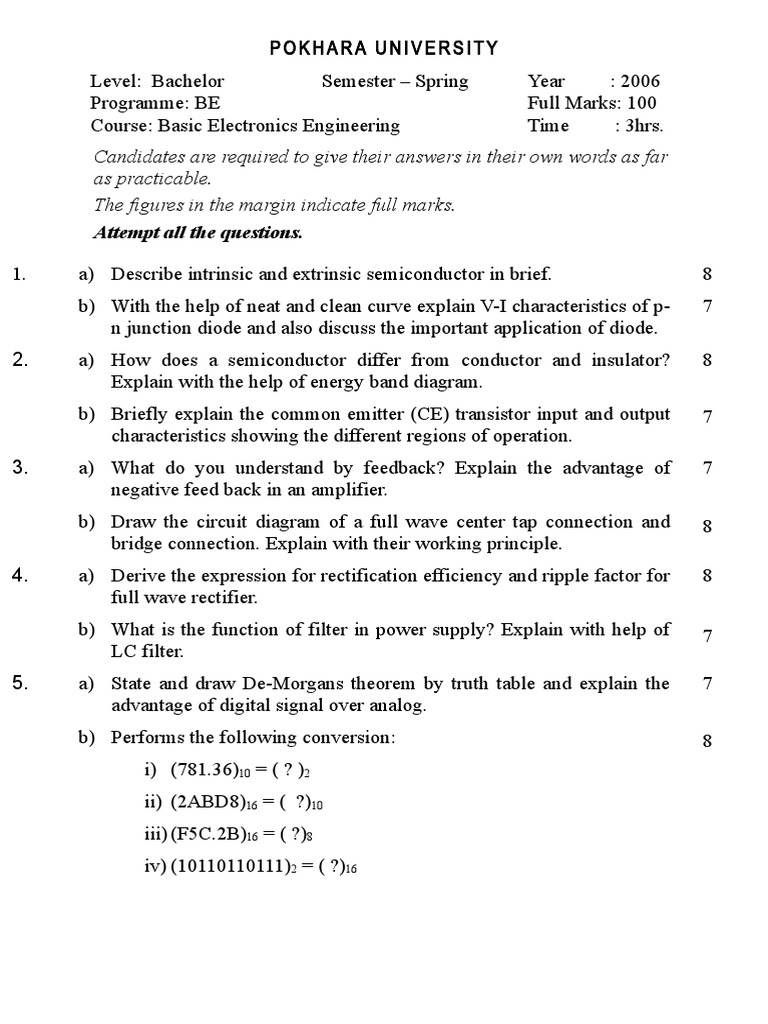Basic Electronics Engineering Exam Guide | PDF