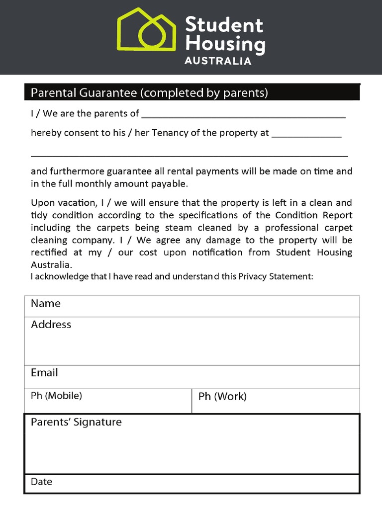SHA Parental Guarantee