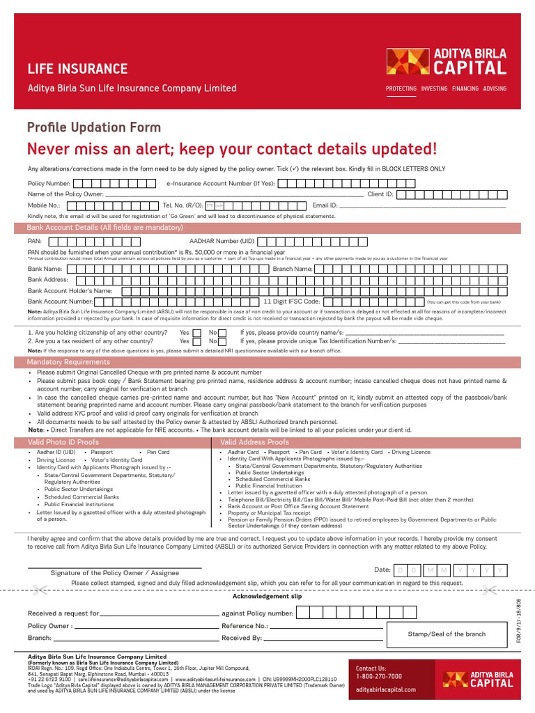 BSL Profile Updation Form | PDF | Identity Document | Financial Services