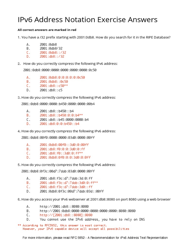 IPv6 Address Compression Exercises | PDF | Computers