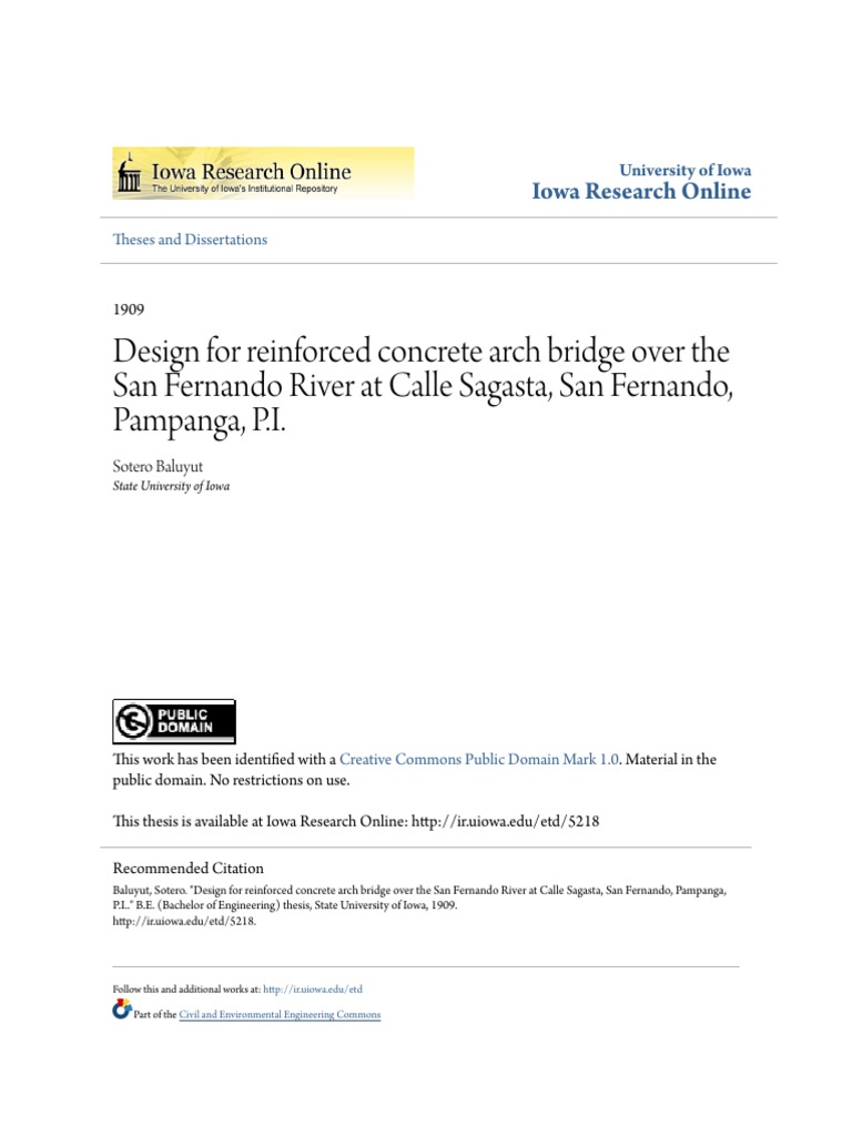 Design For Reinforced Concrete Arch Bridge Over The San Fernando | PDF ...