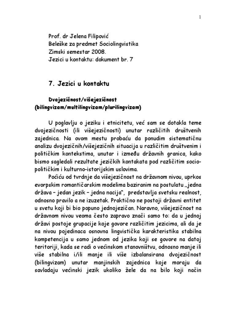Jelena Filipovic, Jezici U Kontaktu | PDF