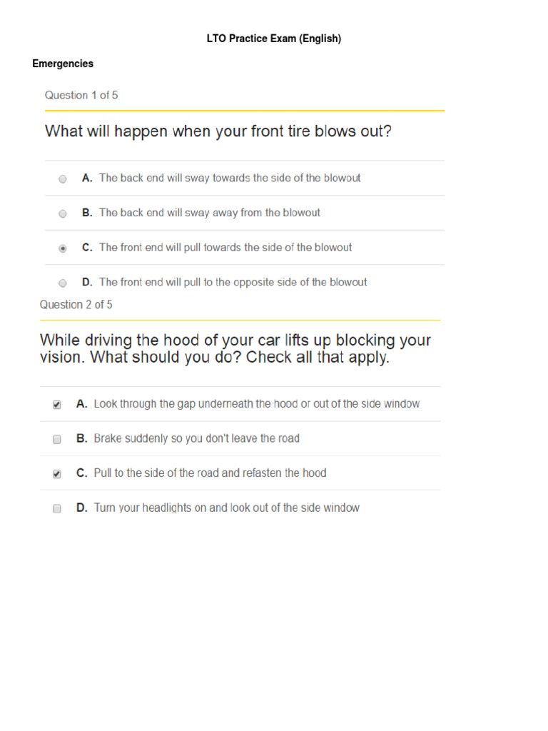 LTO Practice Exam English | PDF