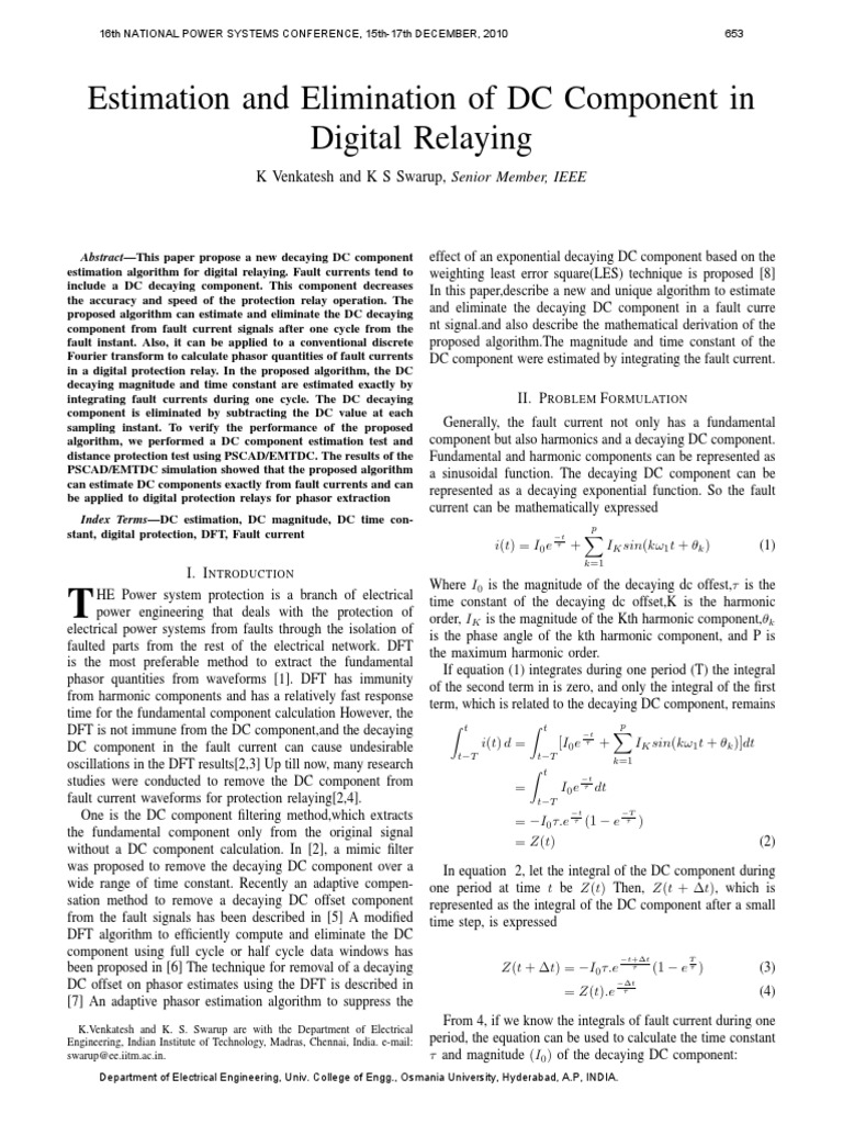 Estimating DC Component in Fault Currents | PDF | Discrete Fourier ...