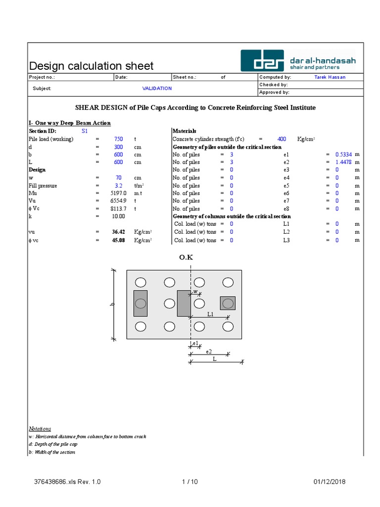 Design Calculation Sheet: SHEAR DESIGN of Pile Caps According To ...