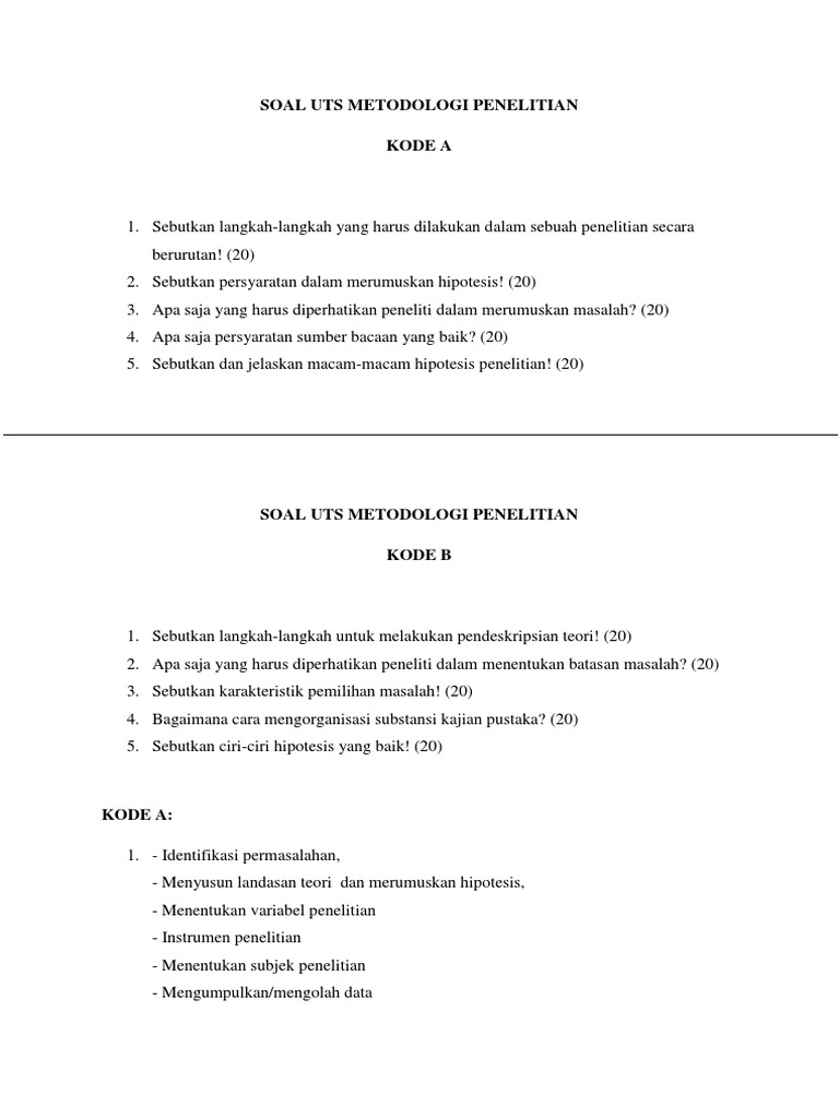SOAL UTS Metodologi Penelitian | PDF