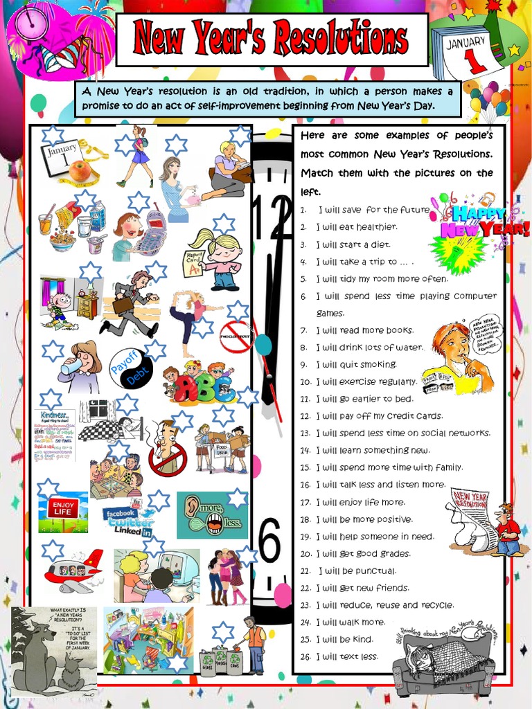 New Years Resolutions Reading Comprehension Exercises 75610 | PDF ...