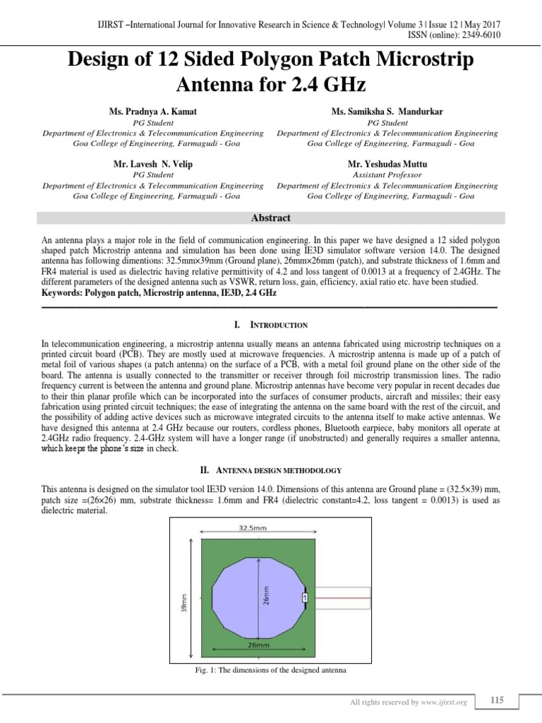 Design of 12 Sided Polygon Patch Microstrip Antenna For 2.4 GHZ | PDF ...