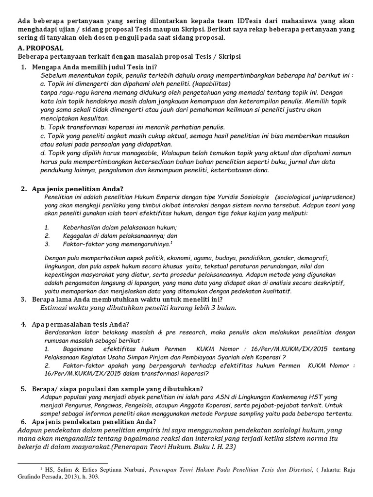 Pertanyaan Sidang Proposal Pdf