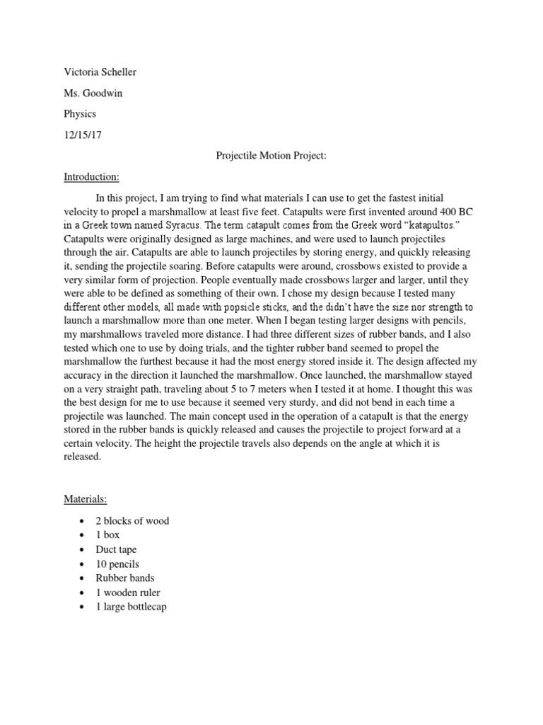 Catapult Design for Physics Project | PDF | Trajectory | Velocity