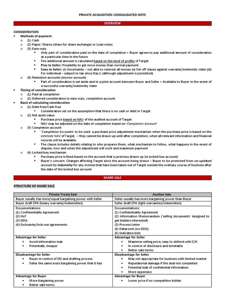Private Acquisition Considerations Guide | PDF | Mergers And ...