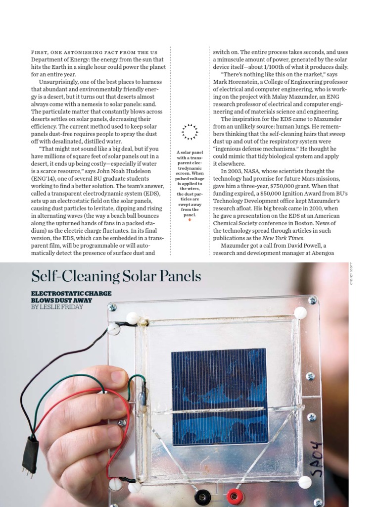Self Cleaning Solar Panels | PDF | Photovoltaics | Solar Panel