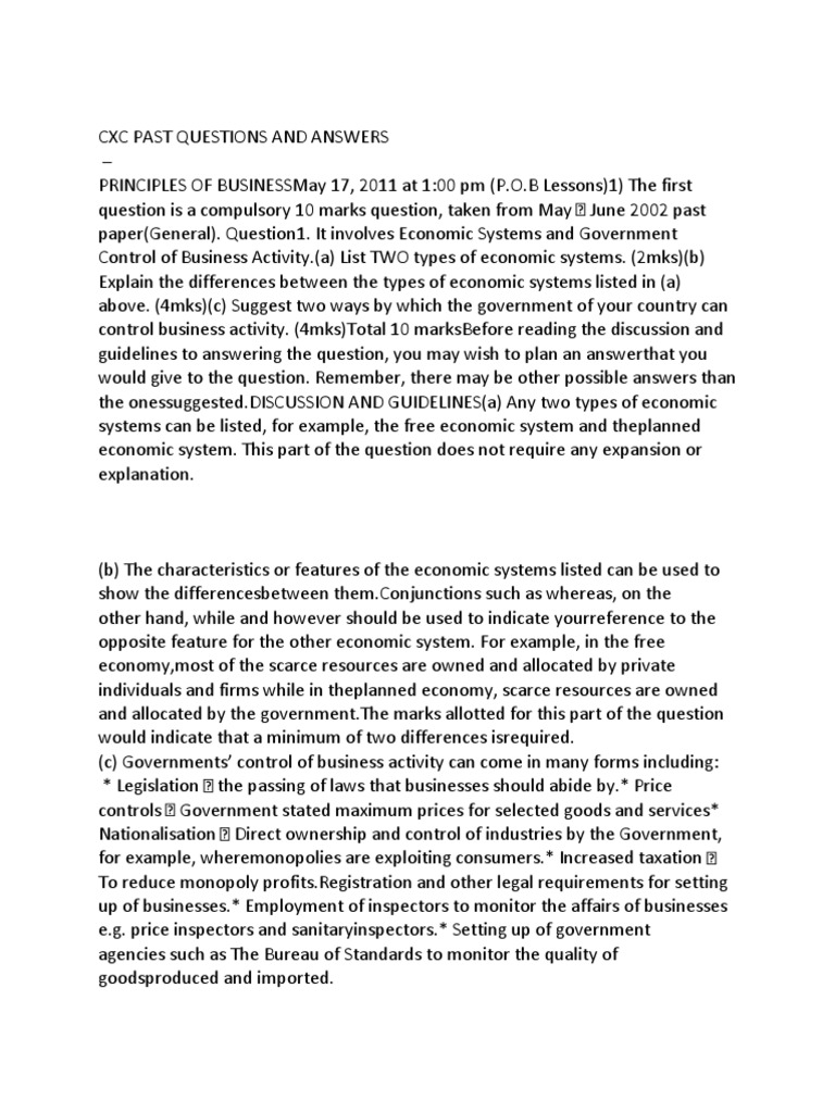 CXC Past Questions and Answers | PDF | Partnership | Economic System