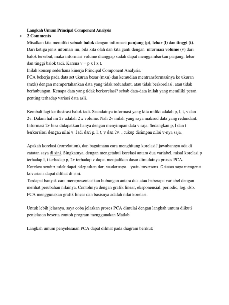 Langkah Umum Principal Component Analysis (PCA) | PDF