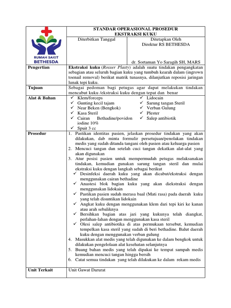 Standar Operasional Prosedur Ekstraksi Kuku | PDF