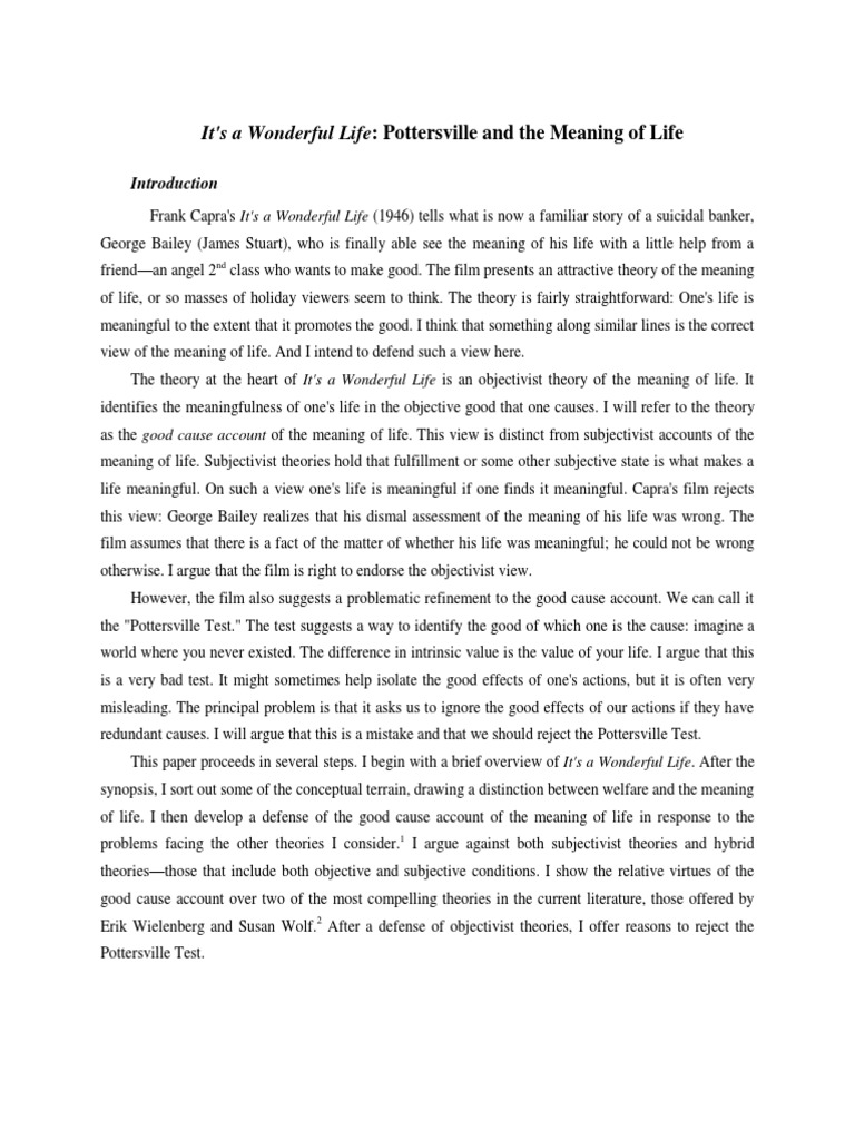 Aaron Smuts, It's a Wonderful Life Pottersville and the Meaning of Life ...