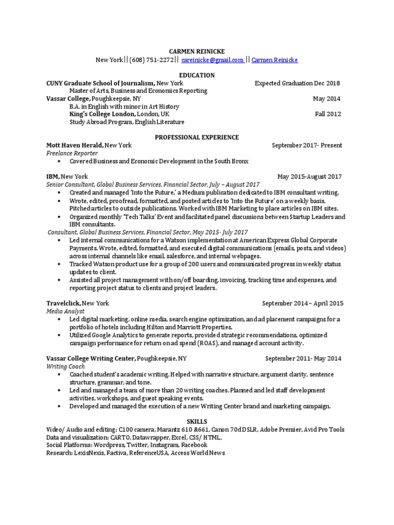 Carmen Reinicke Resume 2018 | PDF | Ibm | Watson (Computer)