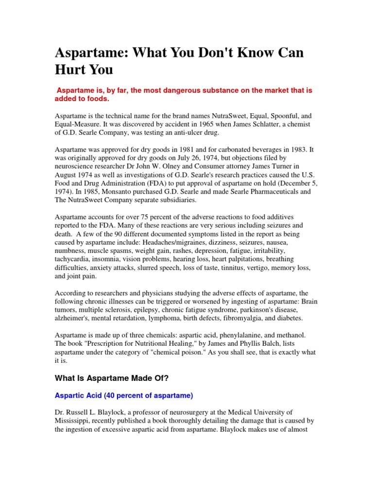 Aspartame: What You Don't Know Can Hurt You | PDF | Wellness