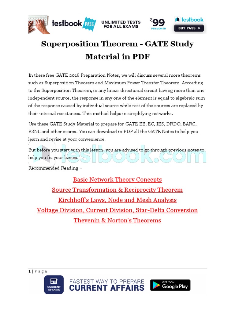Superposition Theorem - GATE Study Material in PDF | PDF | Electrical ...