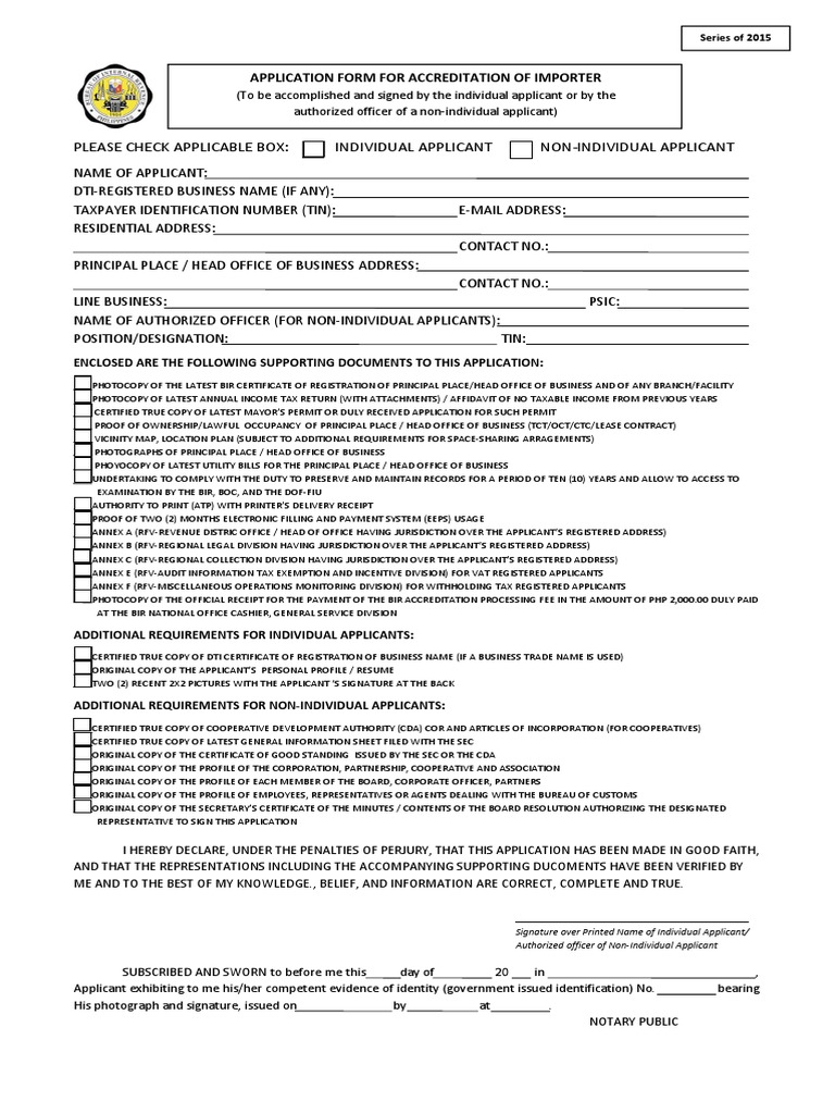 BIR Accreditation of Importer | PDF | Government Finances | Taxes
