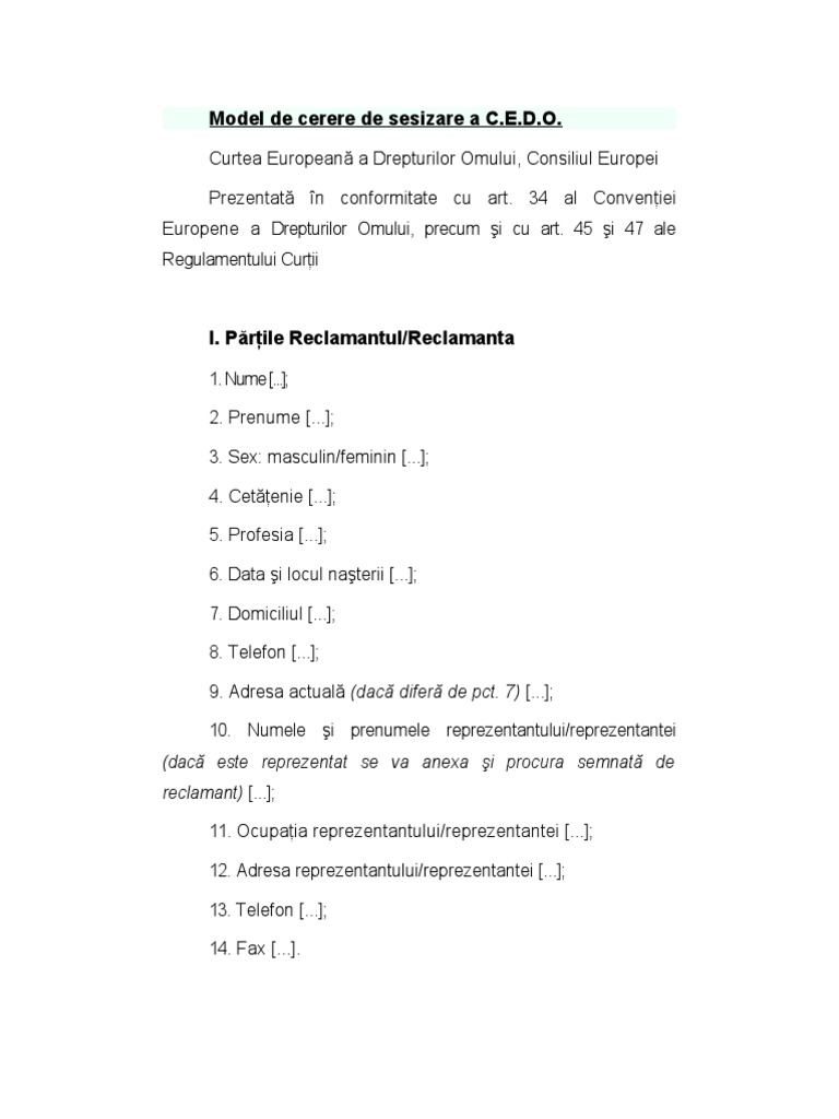 Model de Cerere de Sesizare A Cedo | PDF
