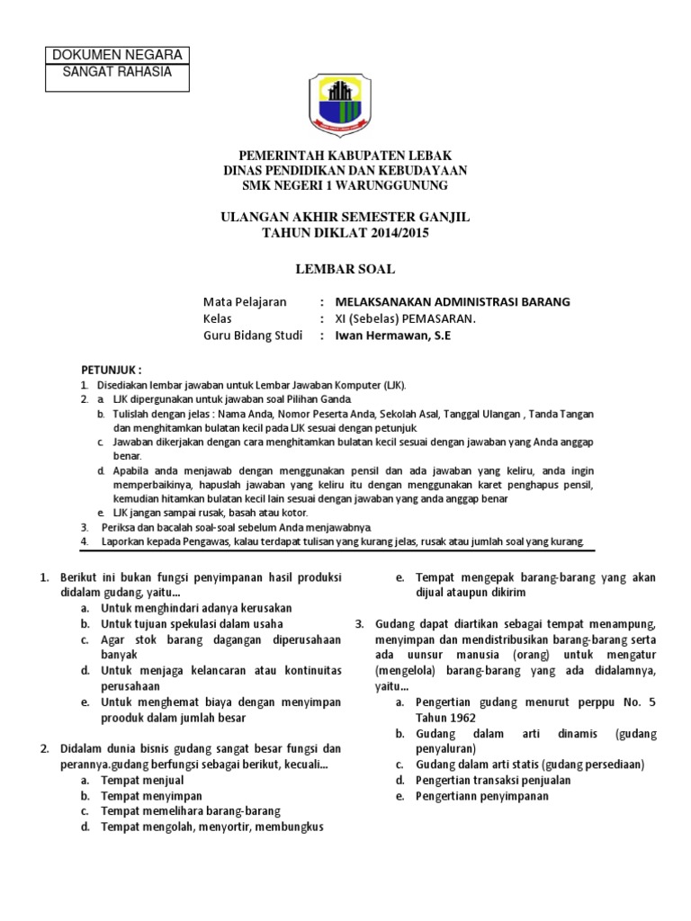 Contoh Format Soal UAS | PDF