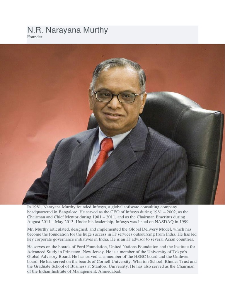 NRN Murthy: Infosys Founder & Global IT Pioneer | PDF | Science ...