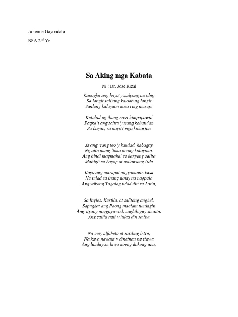 Sa Aking Mga Kabata | PDF