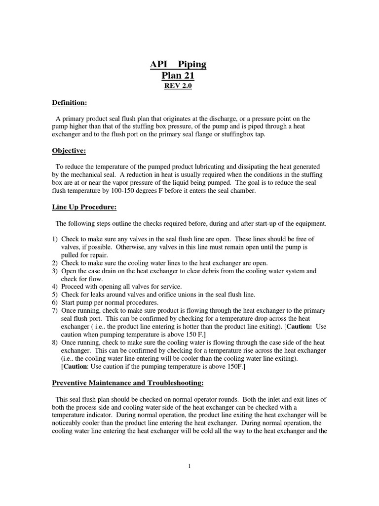 API Plan21-Seal Piping | PDF | Heat Exchanger | Pump
