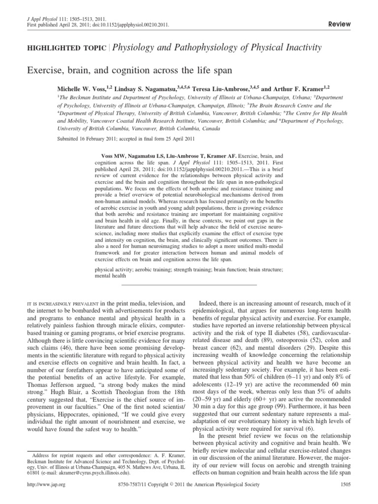 Exercise, Brain, and Cognition Across The Life Span | PDF | Physical ...