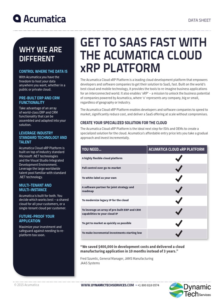 DynamicTech Acumatica XRP Platform Data Sheet | PDF | Cloud Computing ...