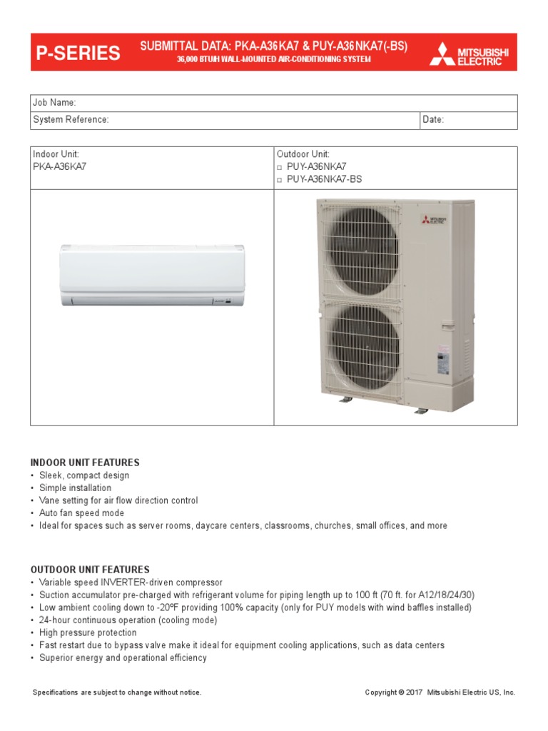 Pka-A36ka7 Puy-A36nka7-Bs Product Data Sheet-En | PDF | Air ...