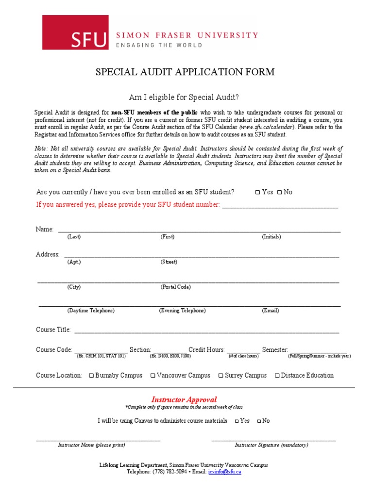 SFU Special Audit Form | PDF | Learning | Teaching And Learning