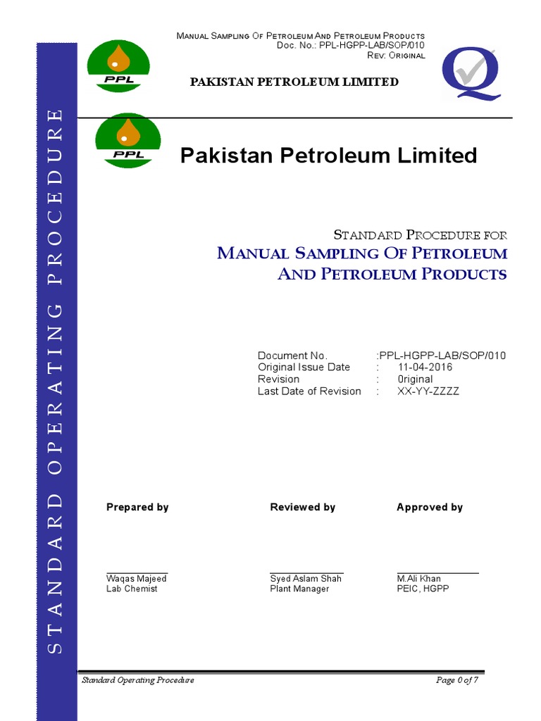 Sop-010-Manual Sampling of Petroleum and Petroleum Products (NGL) | PDF ...