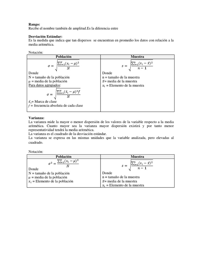 Guia de Ejercicios de Varianza y Desviacion Estandar PDF | PDF | Dispersión estadística | Diferencia